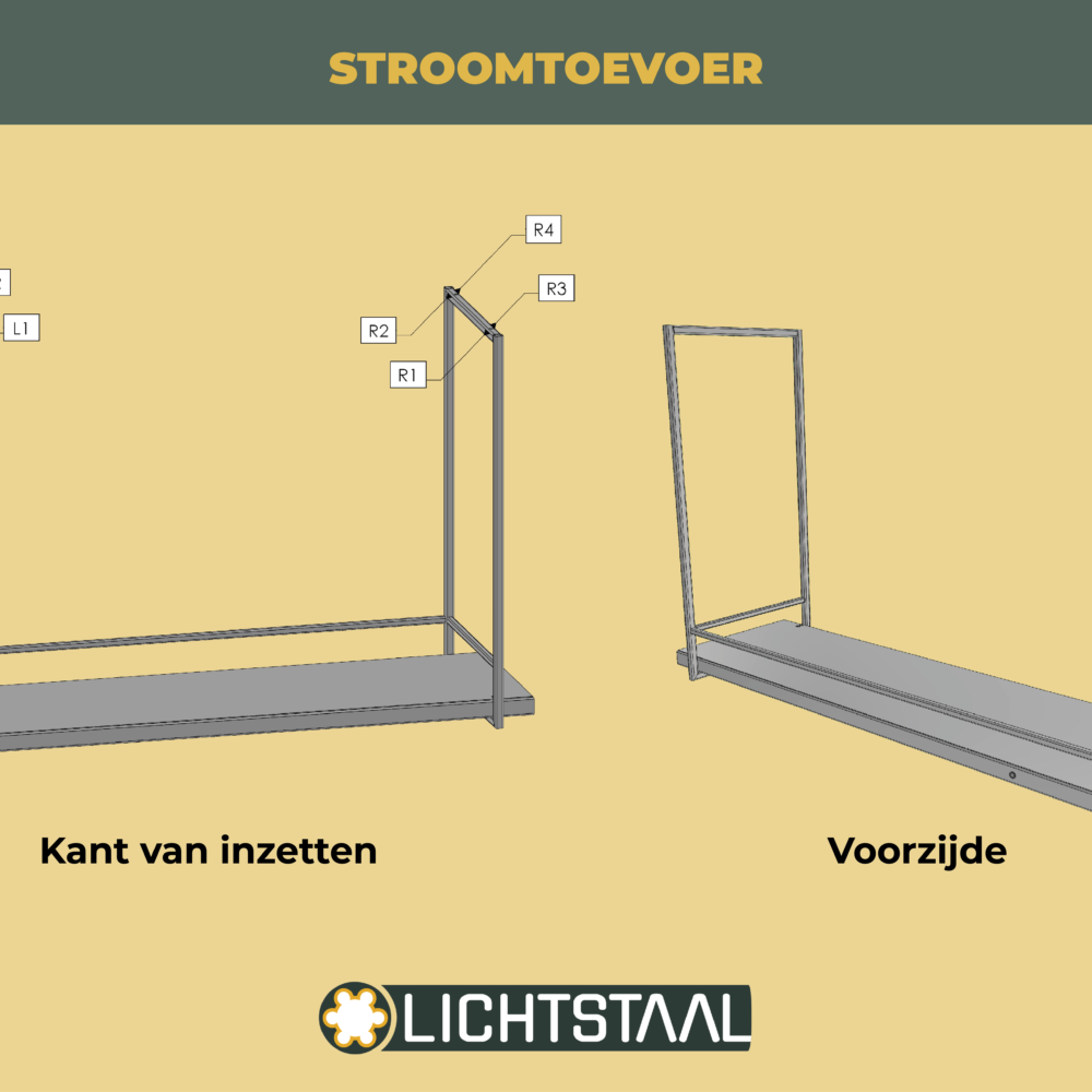Rek boven tafel met verlichting - Model Johan - Lichtstaal