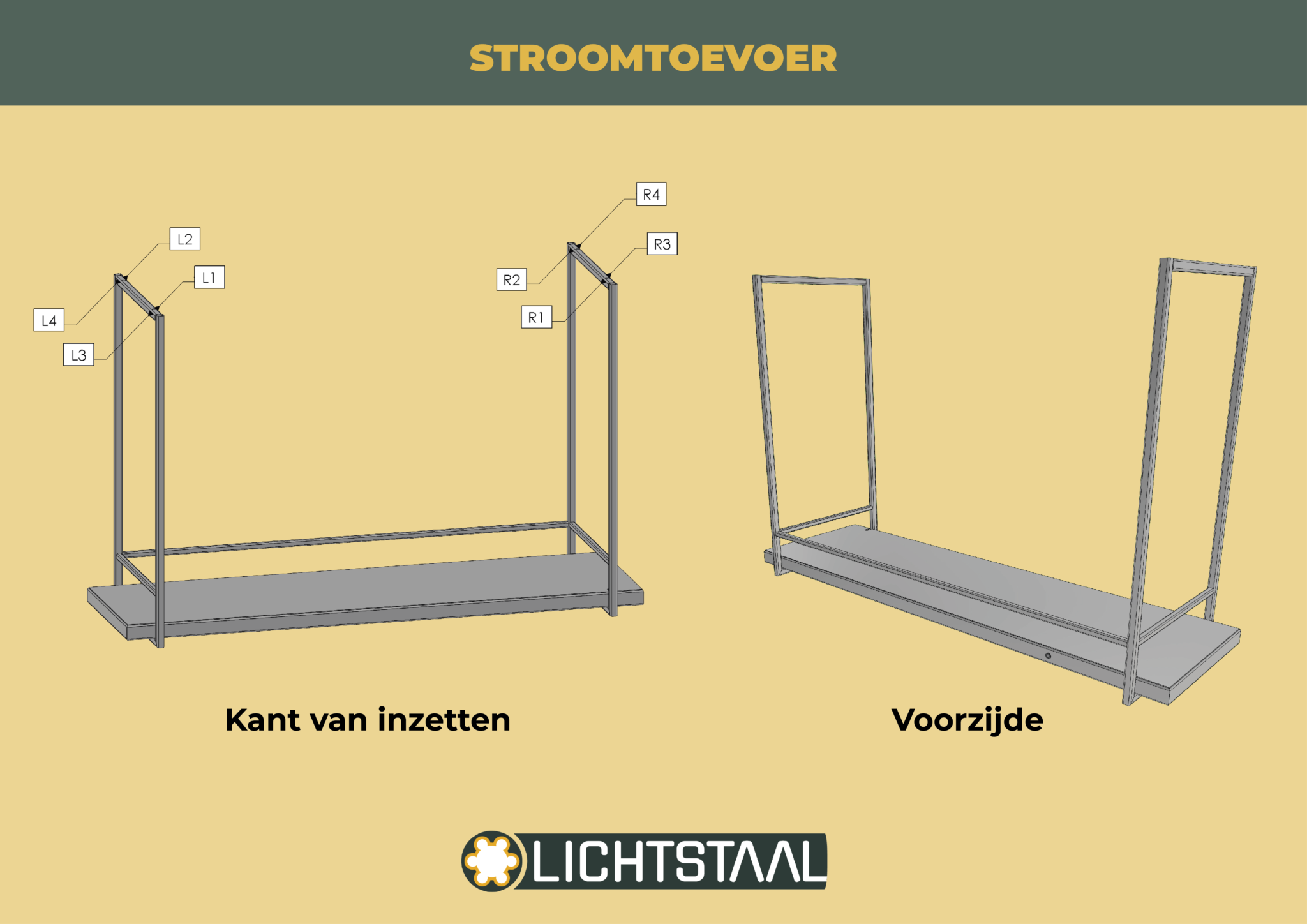 Rek boven tafel met verlichting - Model Johan - Lichtstaal